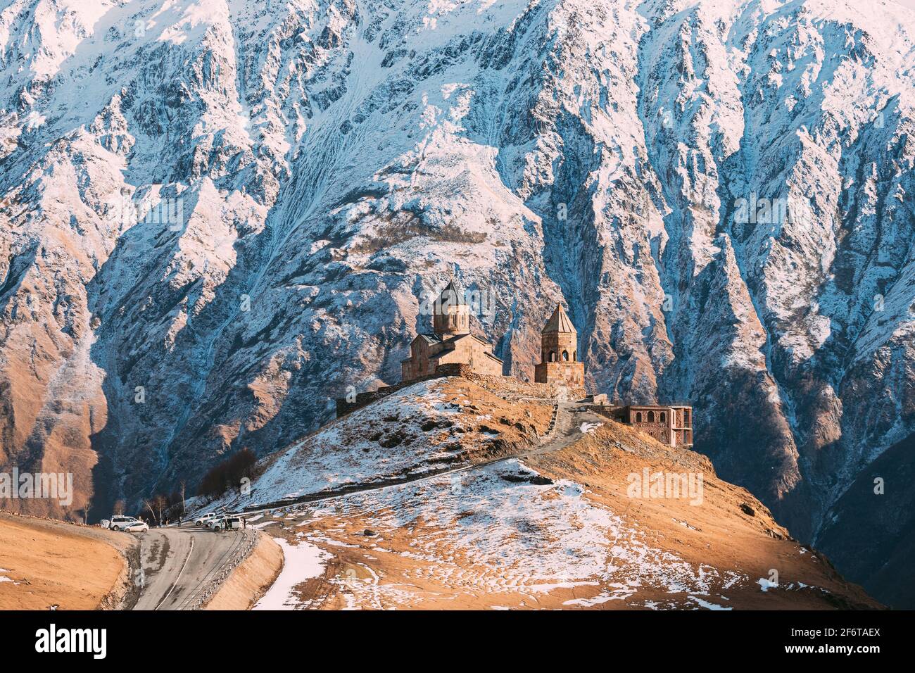 Stepantsminda, Gergeti, Georgia. Iconic Famous Gergeti Trinity Tsminda ...