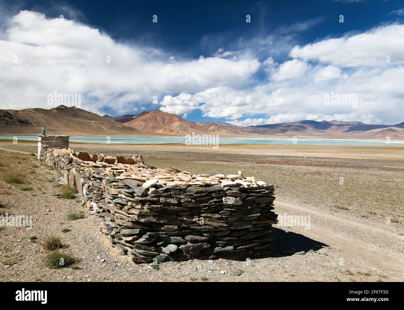 Beautiful landscape in Rupshu valley near Moriri lake - lake Kar with ...