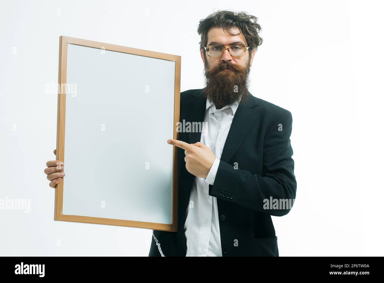 Idea copy space concept. Handsome professor holding teacher board ...
