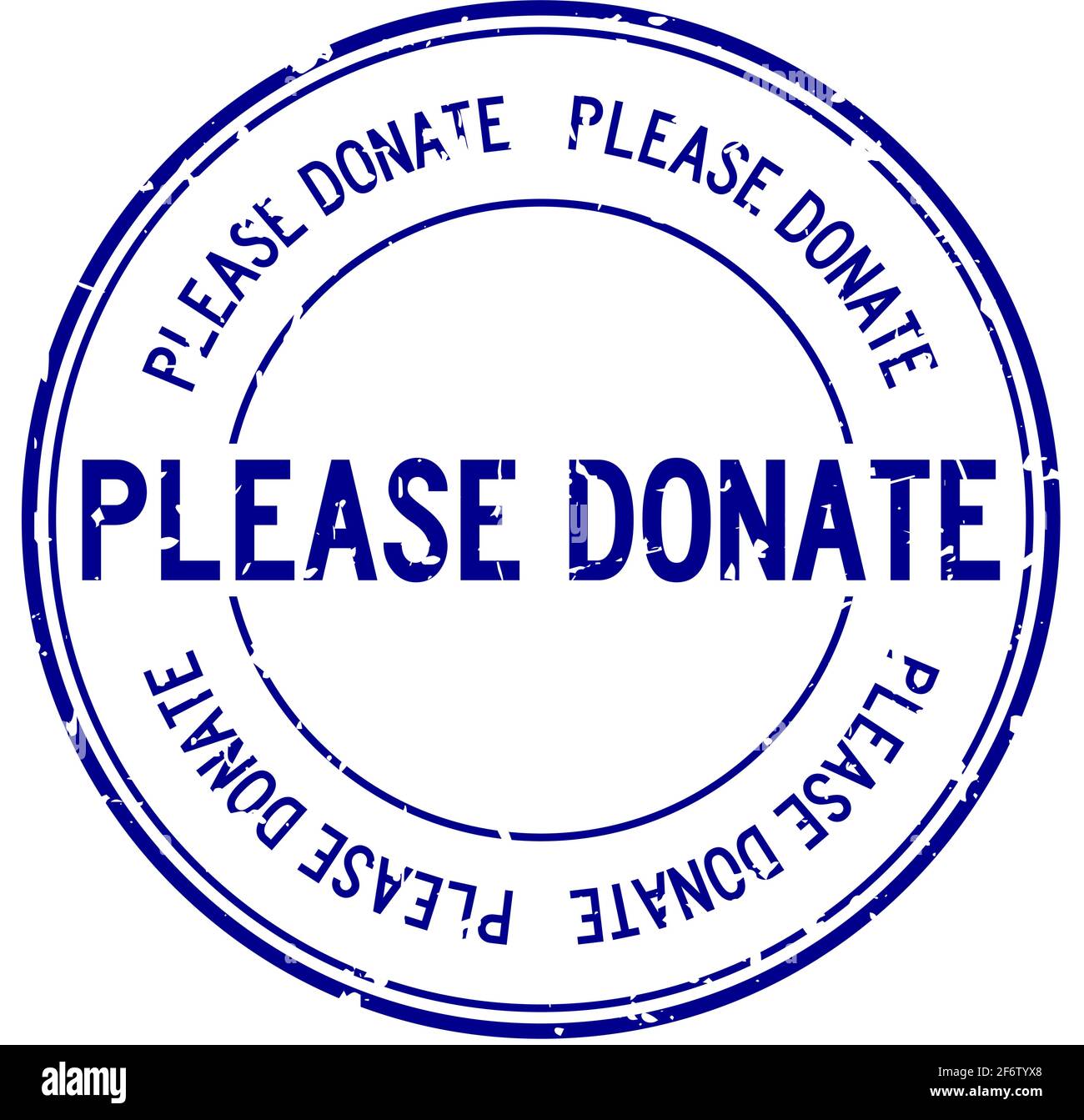 Grunge blue please donate word round rubber seal stamp on white ...