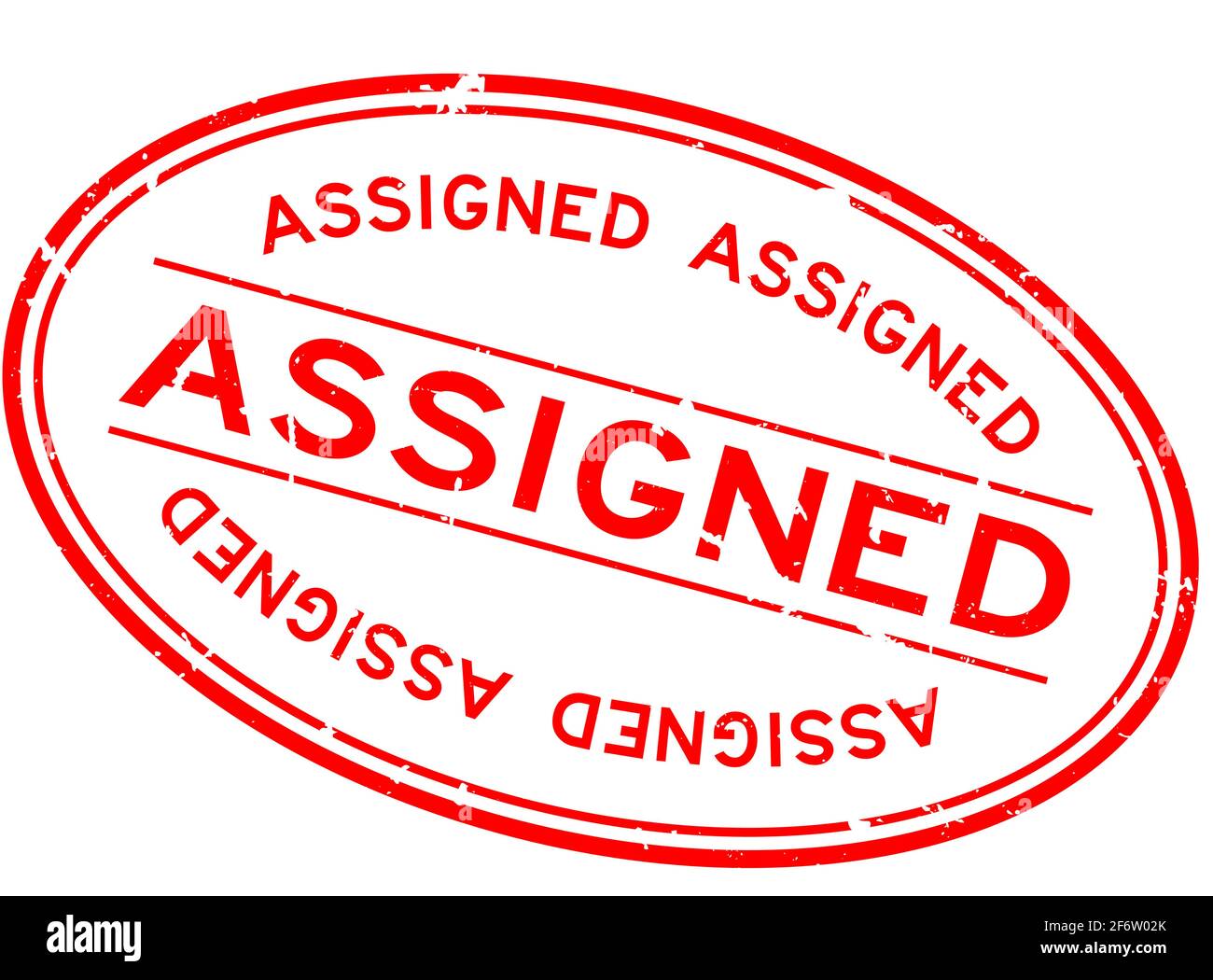 Grunge red assigned word oval rubber seal stamp on white background ...