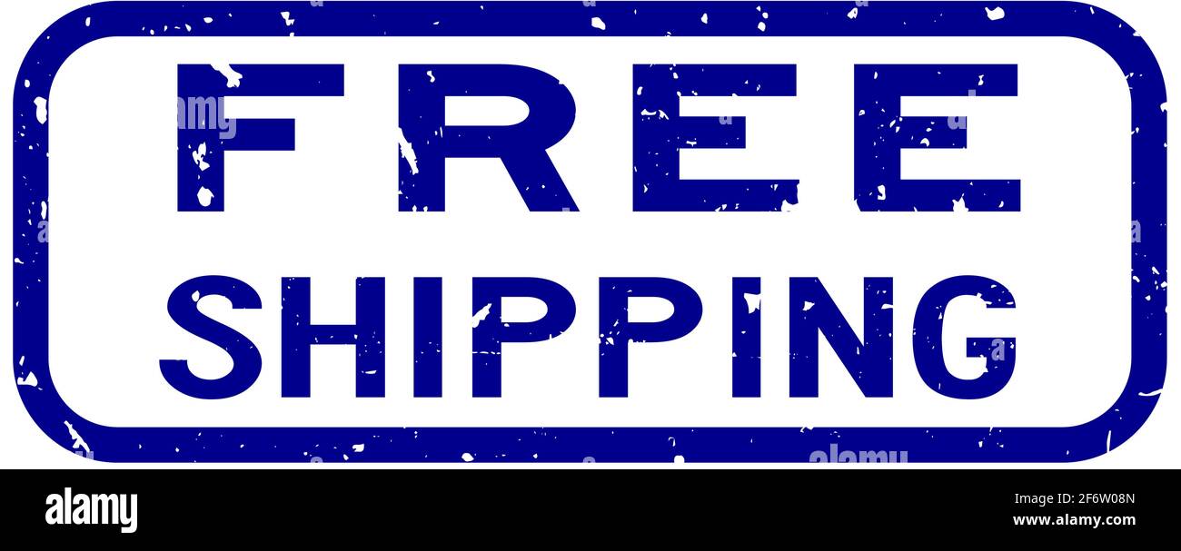 Grunge blue free shipping word square rubber seal stamp on white ...