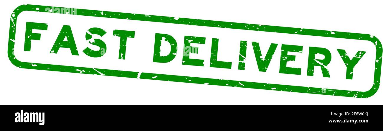 Grunge green fast delivery word square rubber seal stamp on white ...