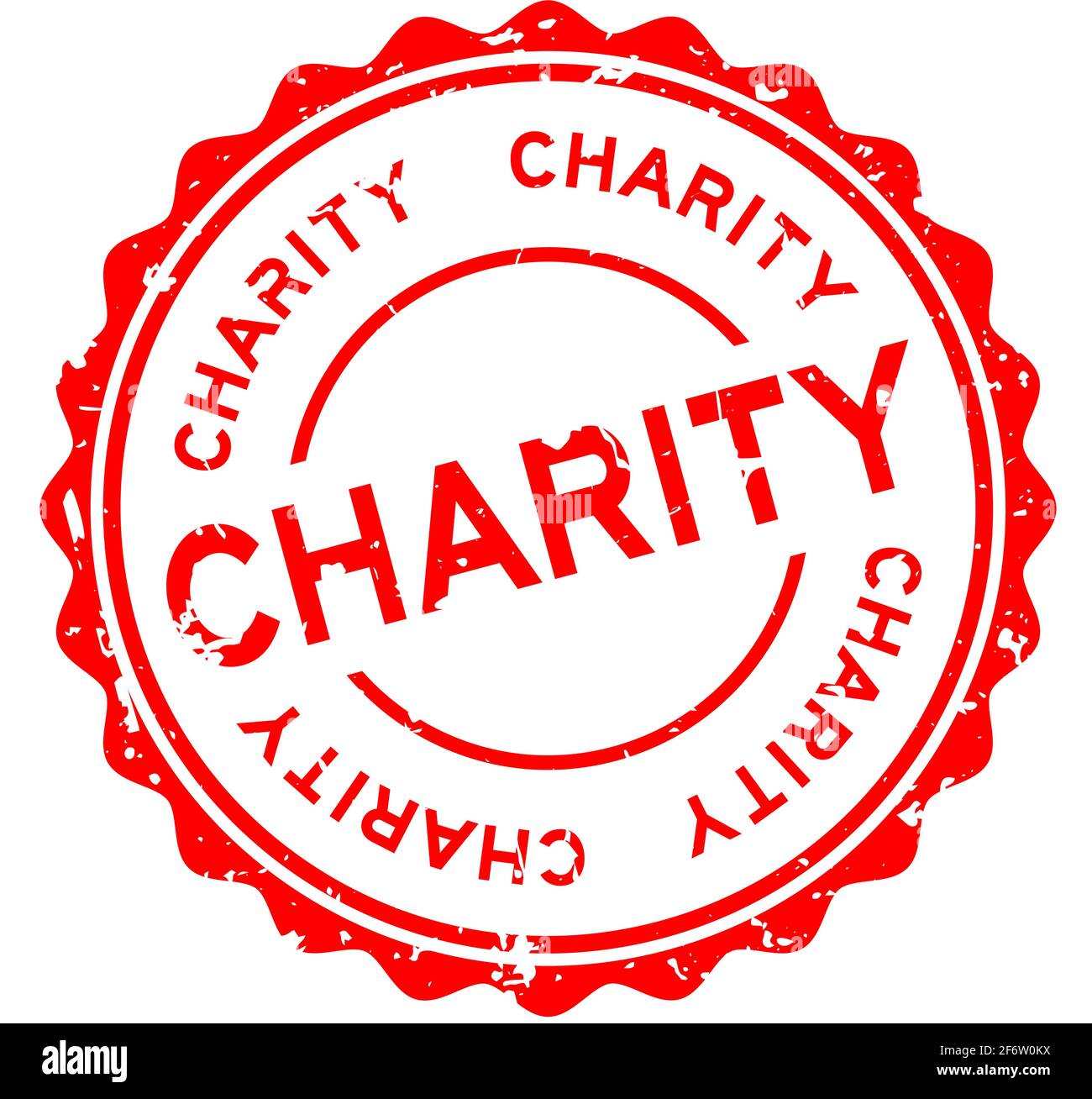 Grunge red charity word round rubber seal stamp on white background ...