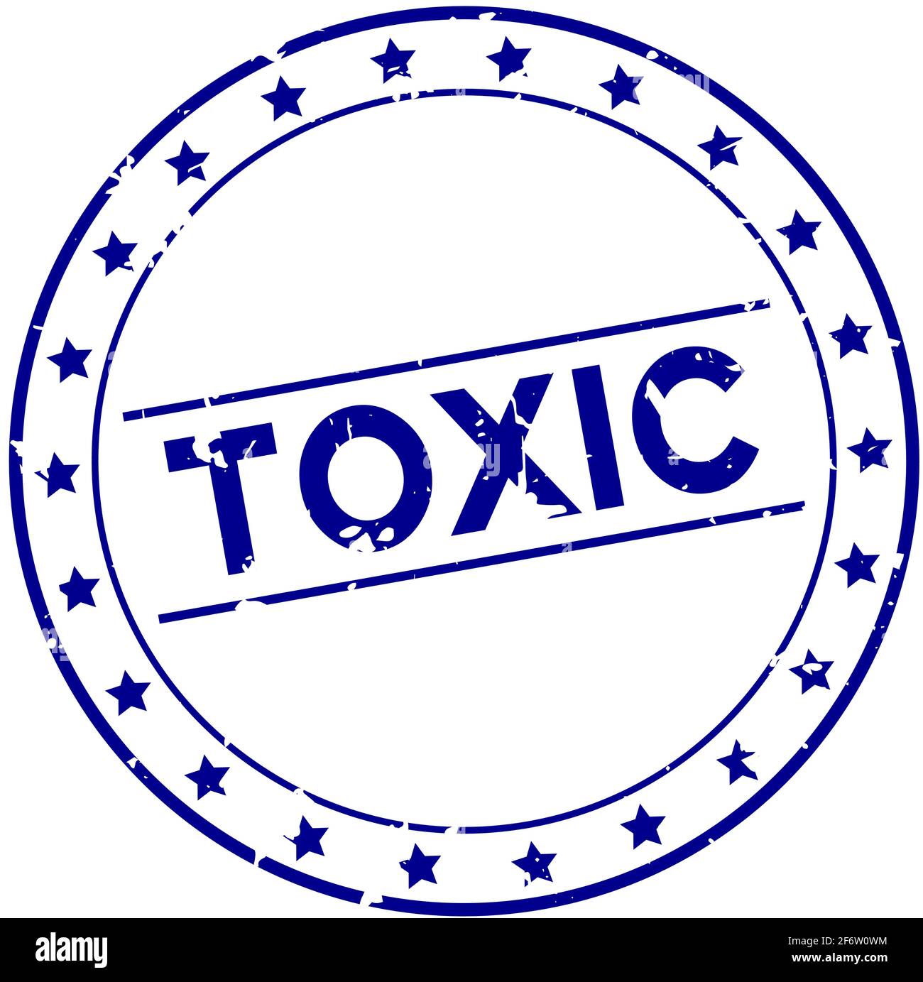 Grunge blue toxic word round rubber seal stamp on white background ...