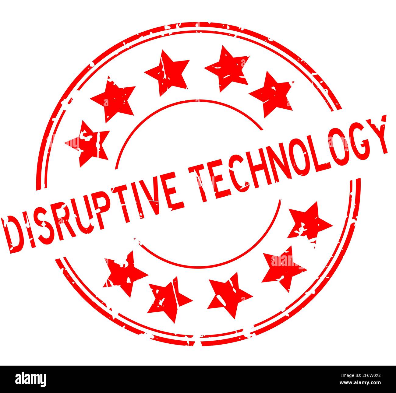 Grunge Red Disruptive Technology Word With Star Icon Round Rubber Seal