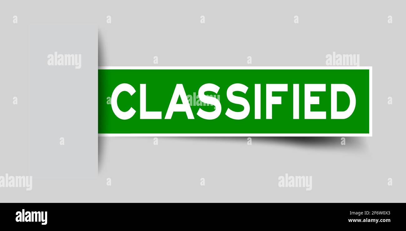 Label square green sticker in word classified that insert under gray ...