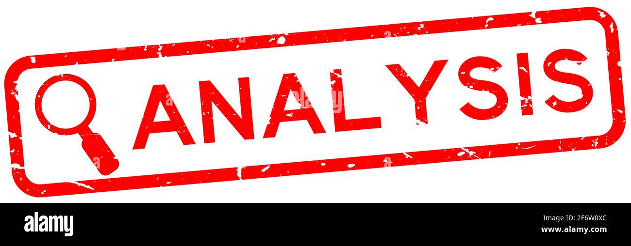 Grunge red analysis word with magnifier icon square rubber seal stamp ...