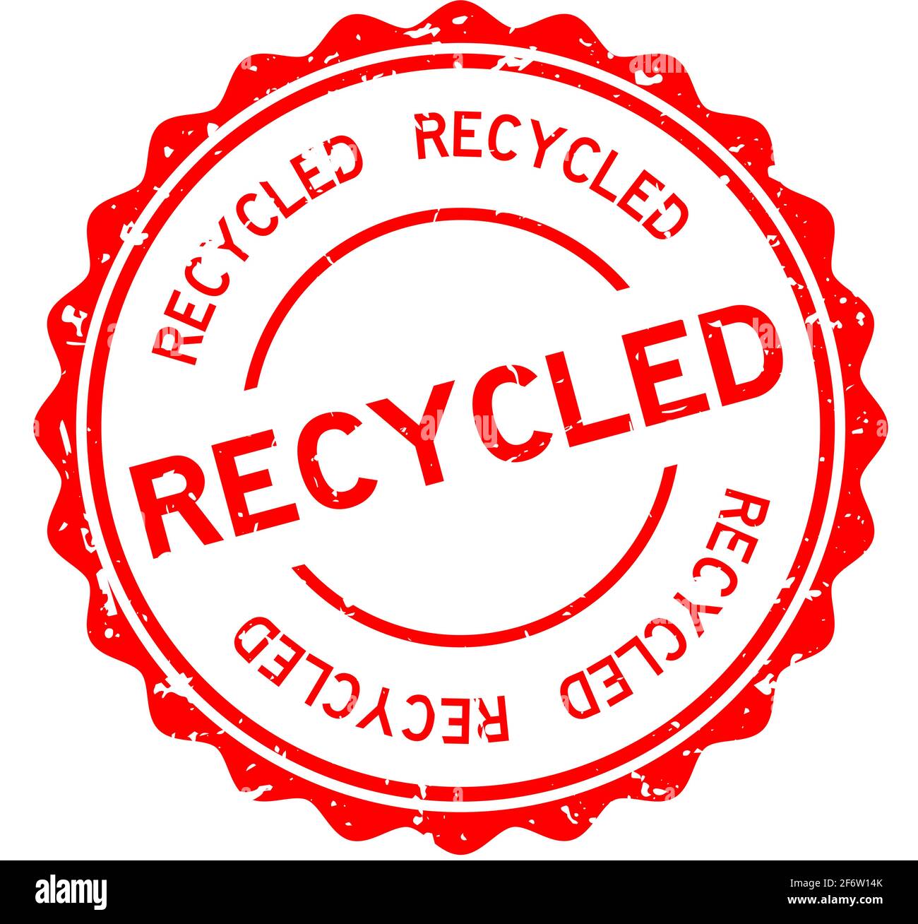 Grunge red recycled word round rubber seal stamp on white background ...