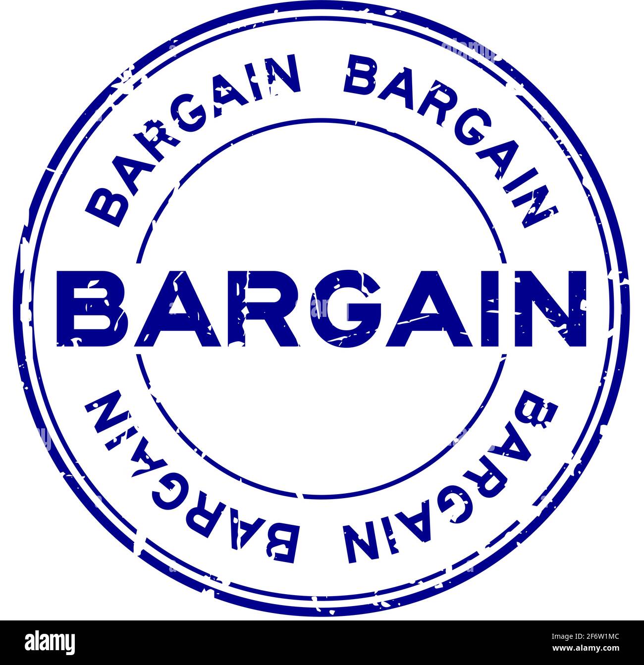 Grunge blue bargain word round rubber seal stamp on white background ...