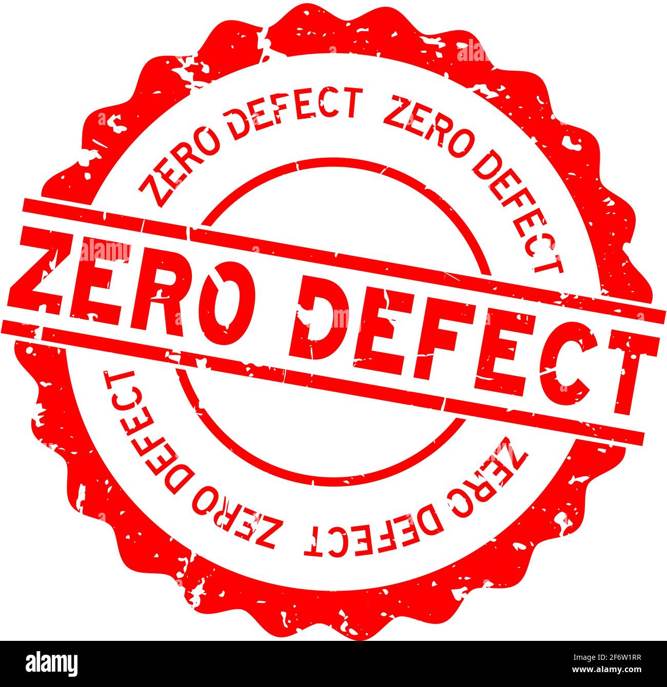 Grunge red zero defect word round rubber seal stamp on white background ...