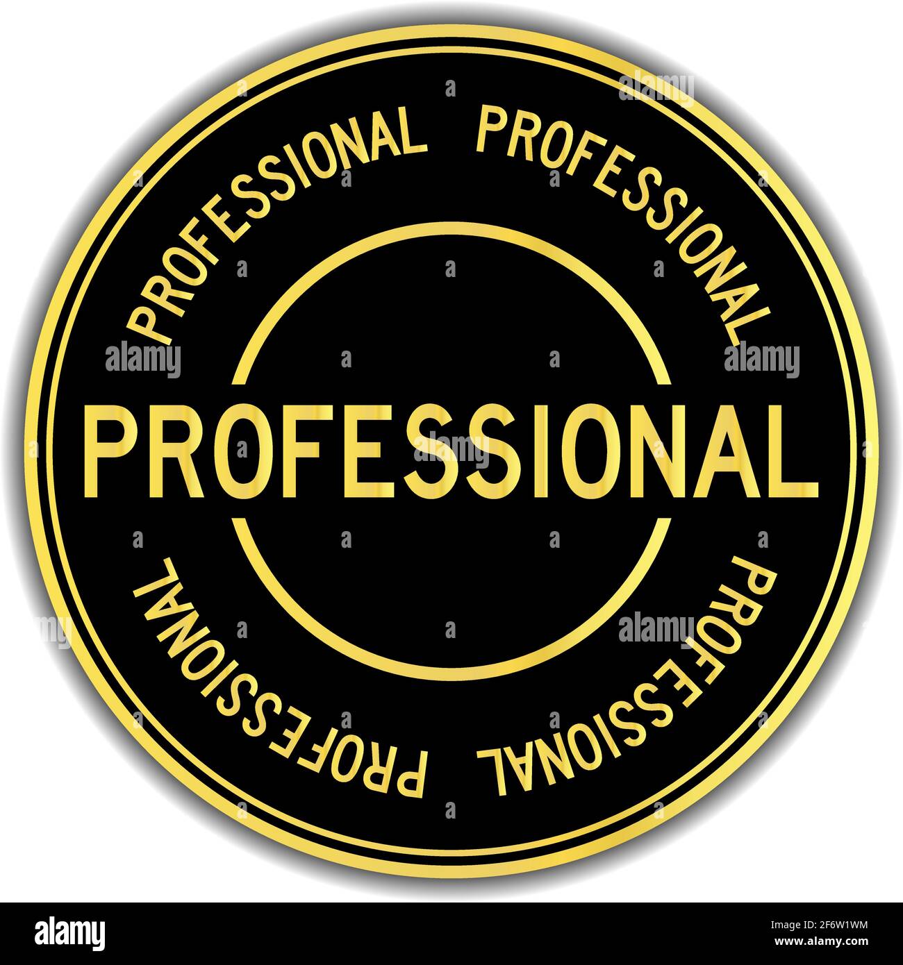 Black and gold color professional word round seal sticker on white ...