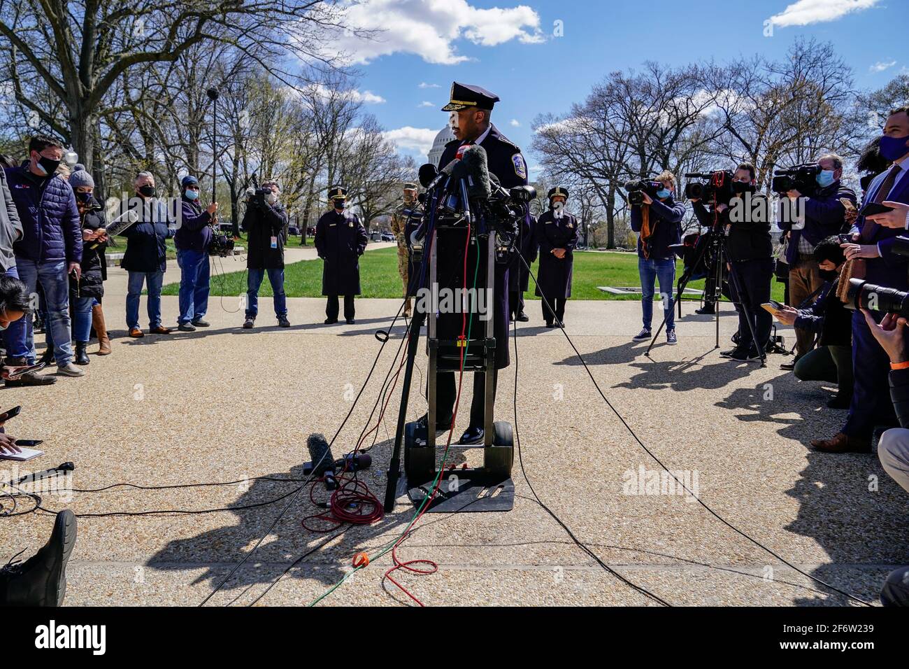 Chief of the Metropolitan Police Department Robert Contee speaks at a ...