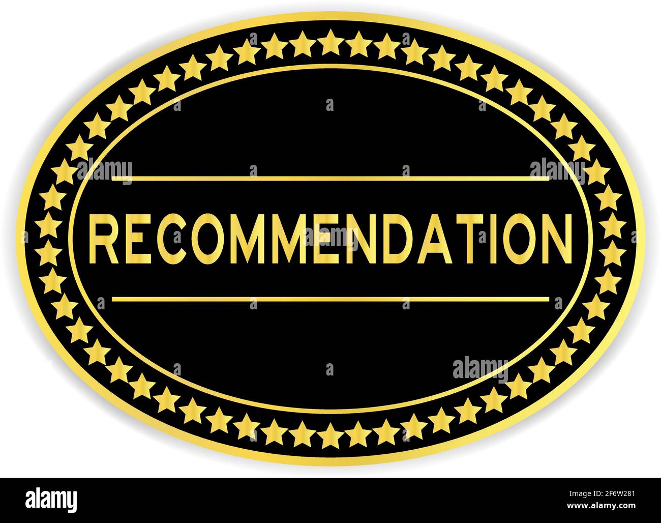 Black and gold color sticker in word recommendation on white background ...