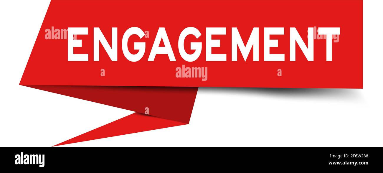 Red paper speech banner with word engagement on white background ...