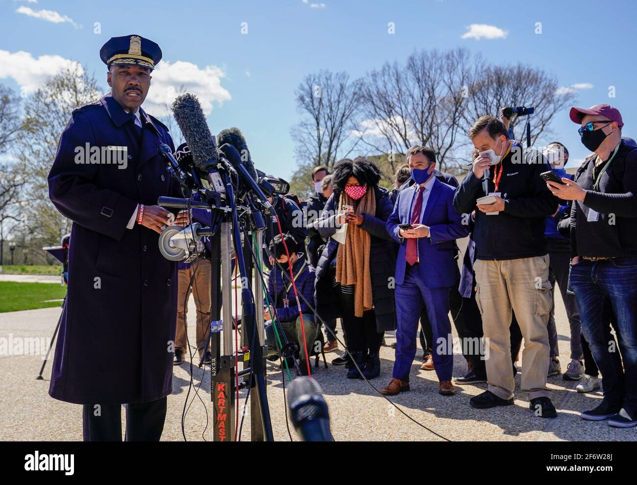 Chief of the Metropolitan Police Department Robert Contee speaks at a ...