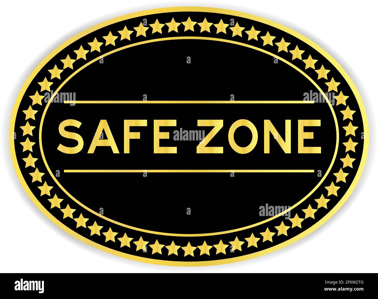 Black and gold color sticker in word safe zone on white background ...