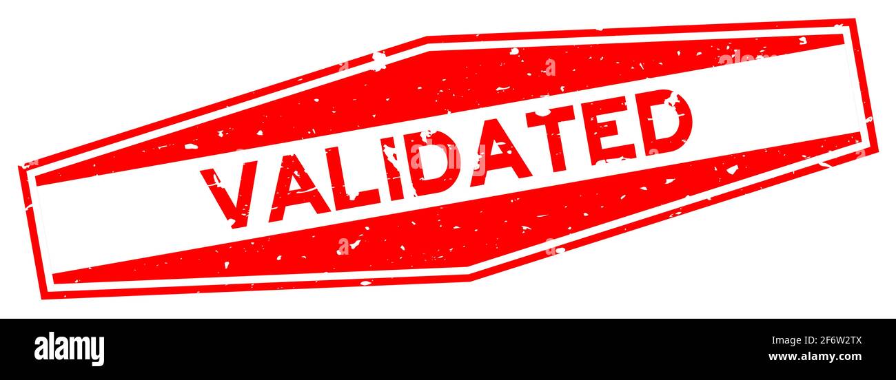 Grunge red validated word hexagon rubber seal stamp on white background ...