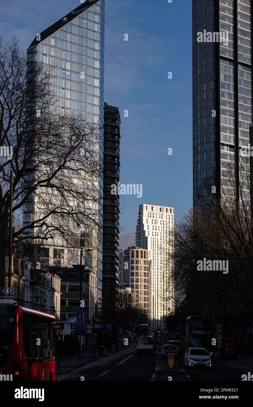 Modern high-rise buildings along City Road, London, United Kingdom ...