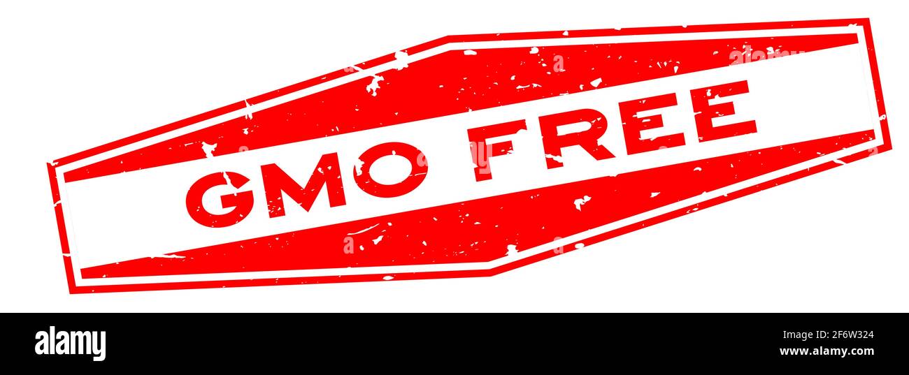 Grunge red GMO free word hexagon rubber seal stamp on white background ...