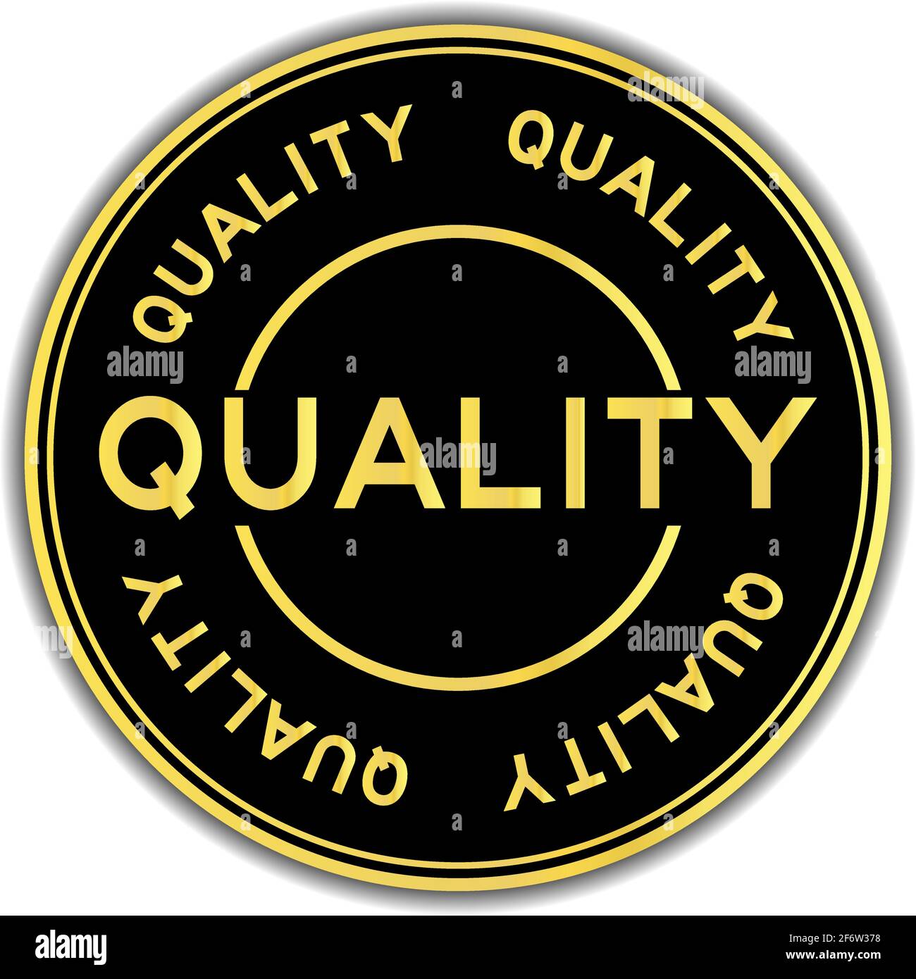 Black and gold color quality word round seal sticker on white ...
