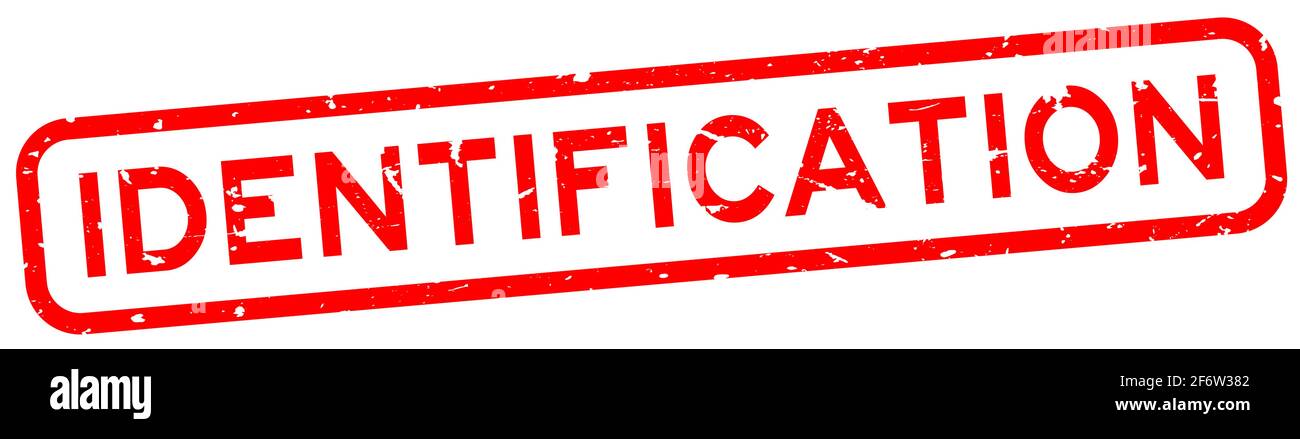 Grunge red identification word square rubber seal stamp on white ...