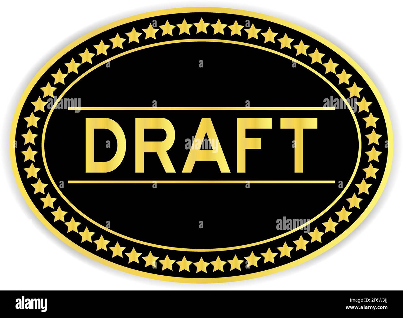 Gold oval label sticker with word draft on white background Stock ...
