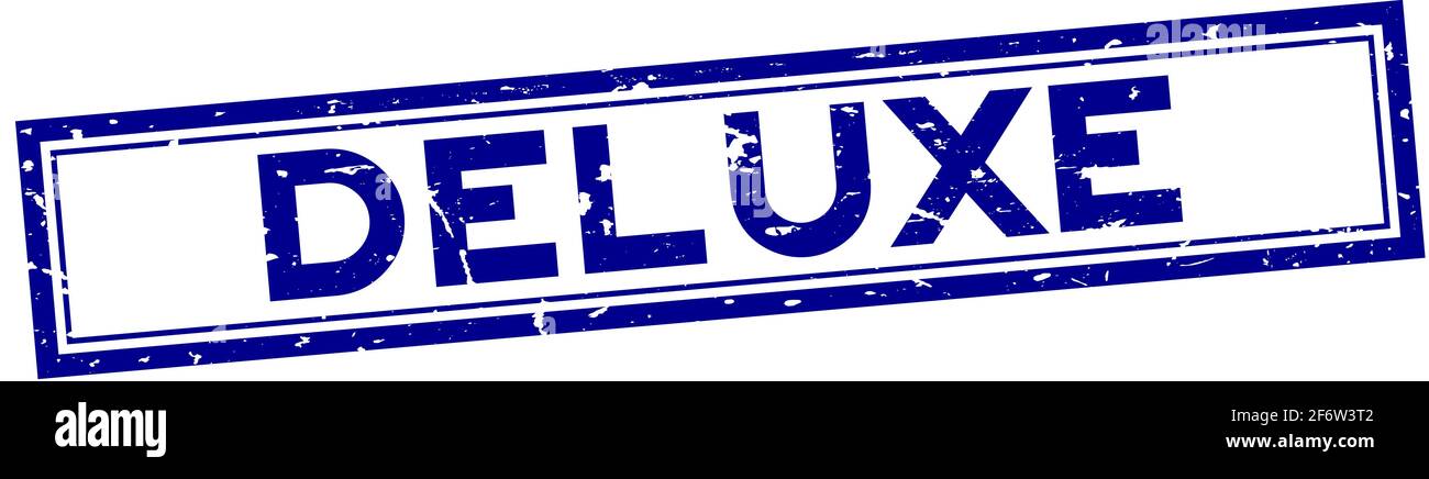 Grunge blue deluxe word square rubber seal stamp on white background ...