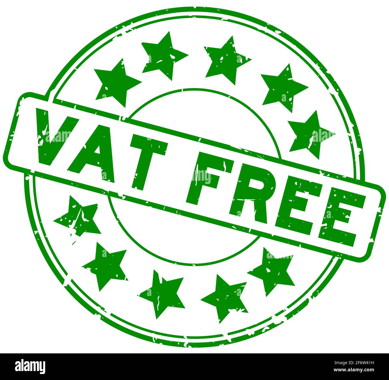 Grunge green vat free word with star icon round rubber seal stamp on ...