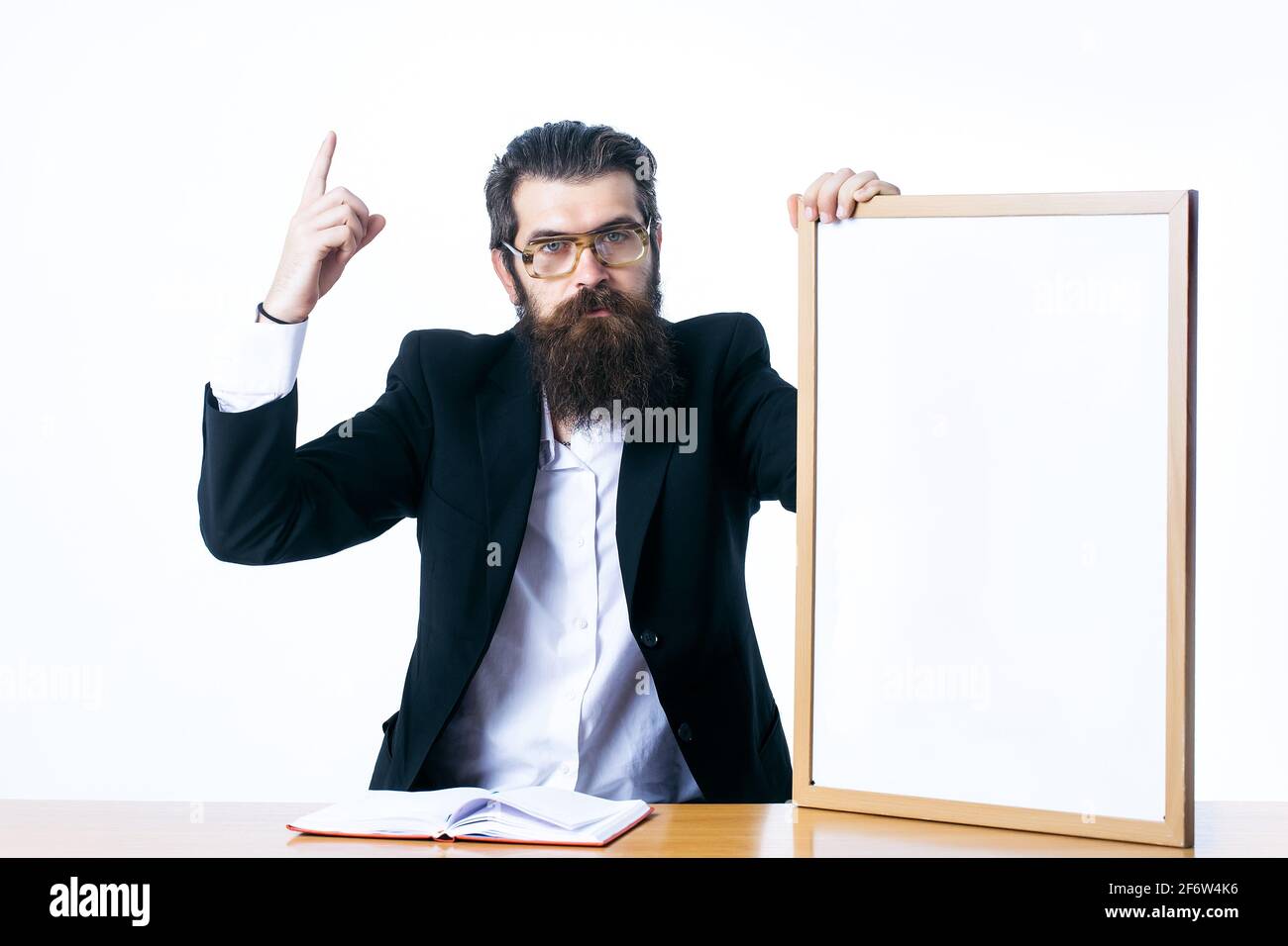 Idea copy space concept. Handsome professor scientist holding teacher ...