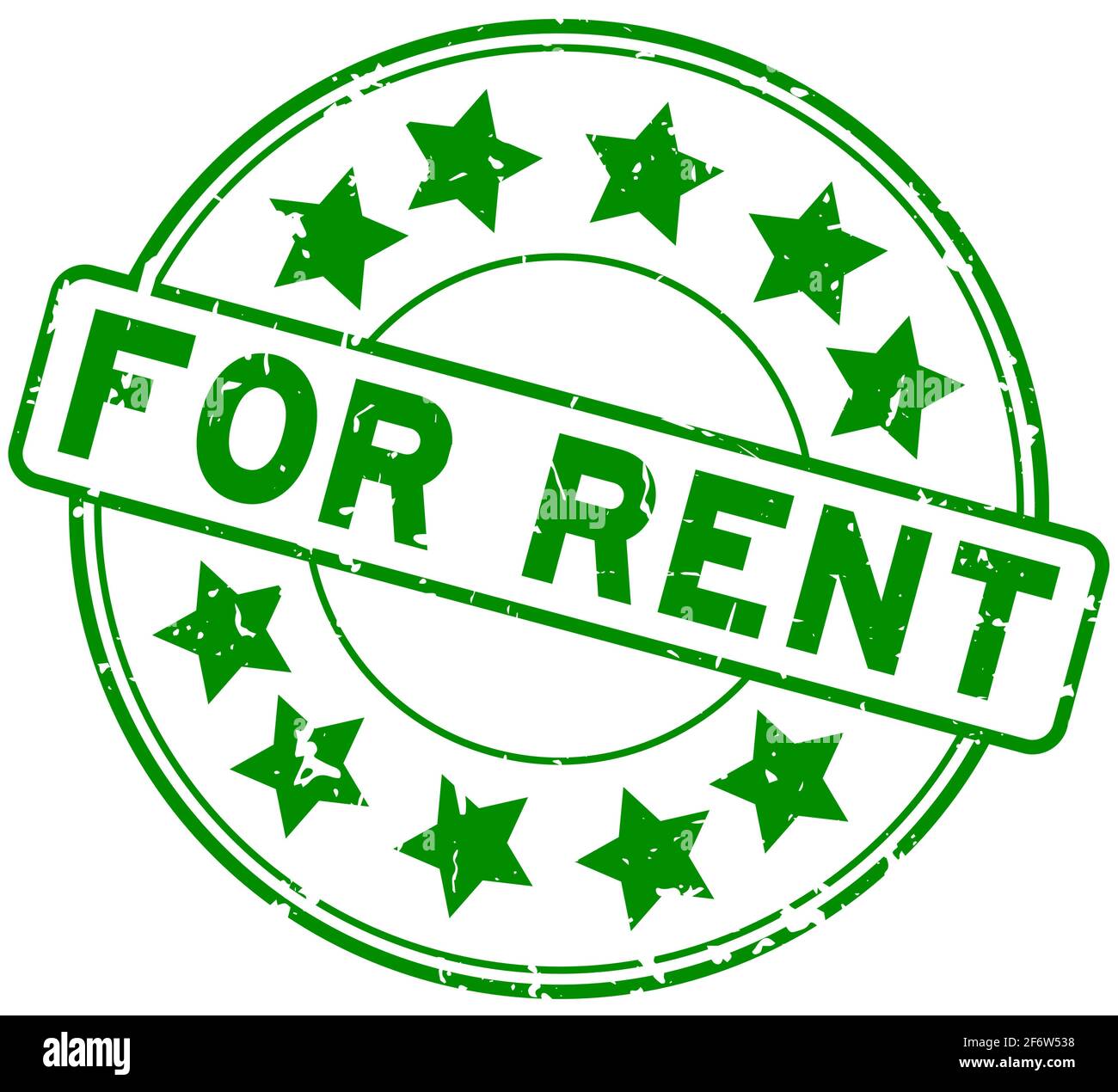 Grunge green for rent word with star icon round rubber seal stamp on ...