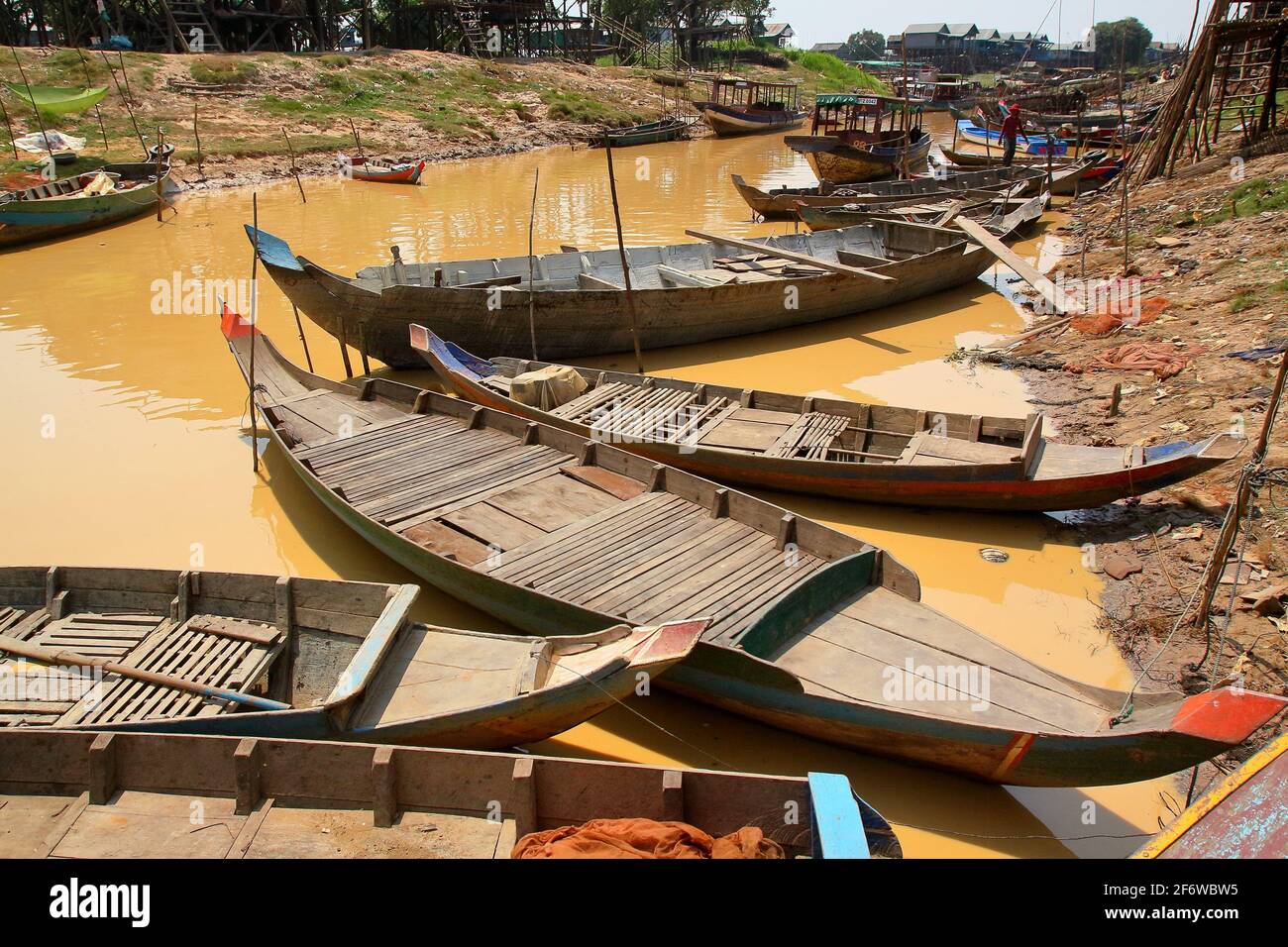 Kampong Phulk when dry season, Tonle Sap lake, Siem Reap, Cambodia ...