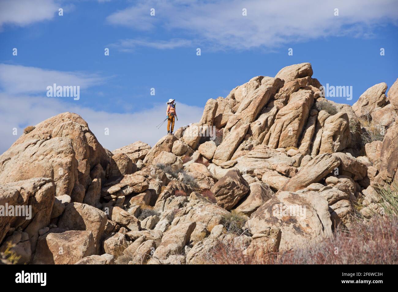 woman standing on a rocky desert mountain ridge Stock Photo - Alamy
