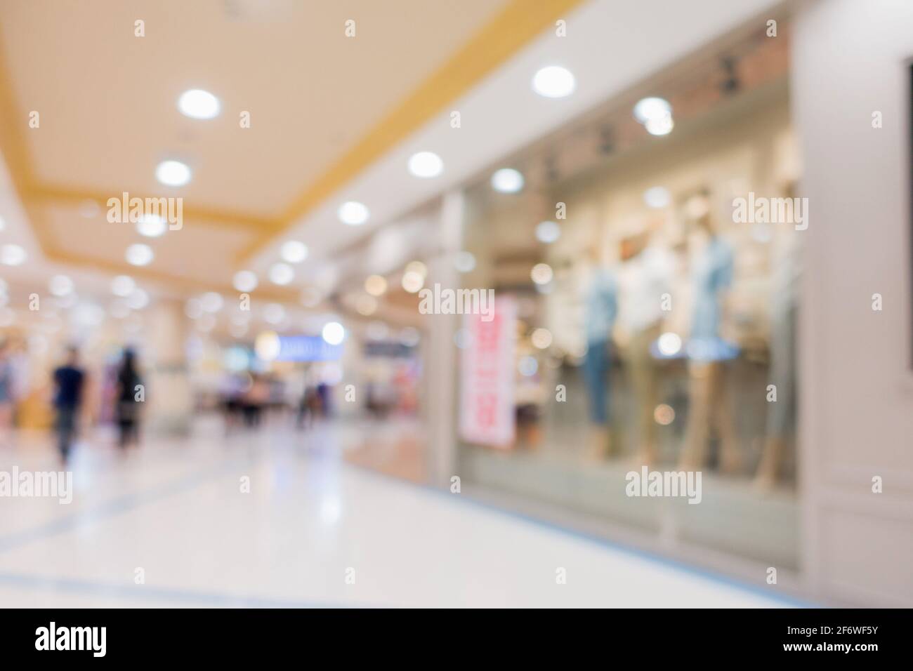 Blurred image of shopping mall and people walking for background usage ...