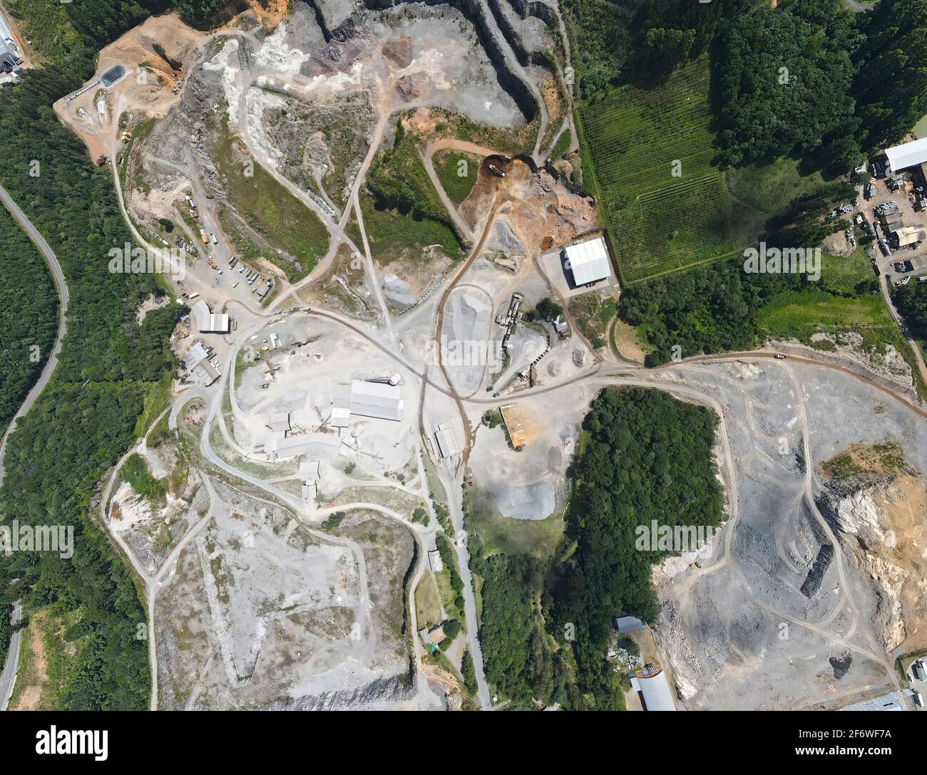Bird's Eye view of a Mining Company site surrounded by forests Stock ...