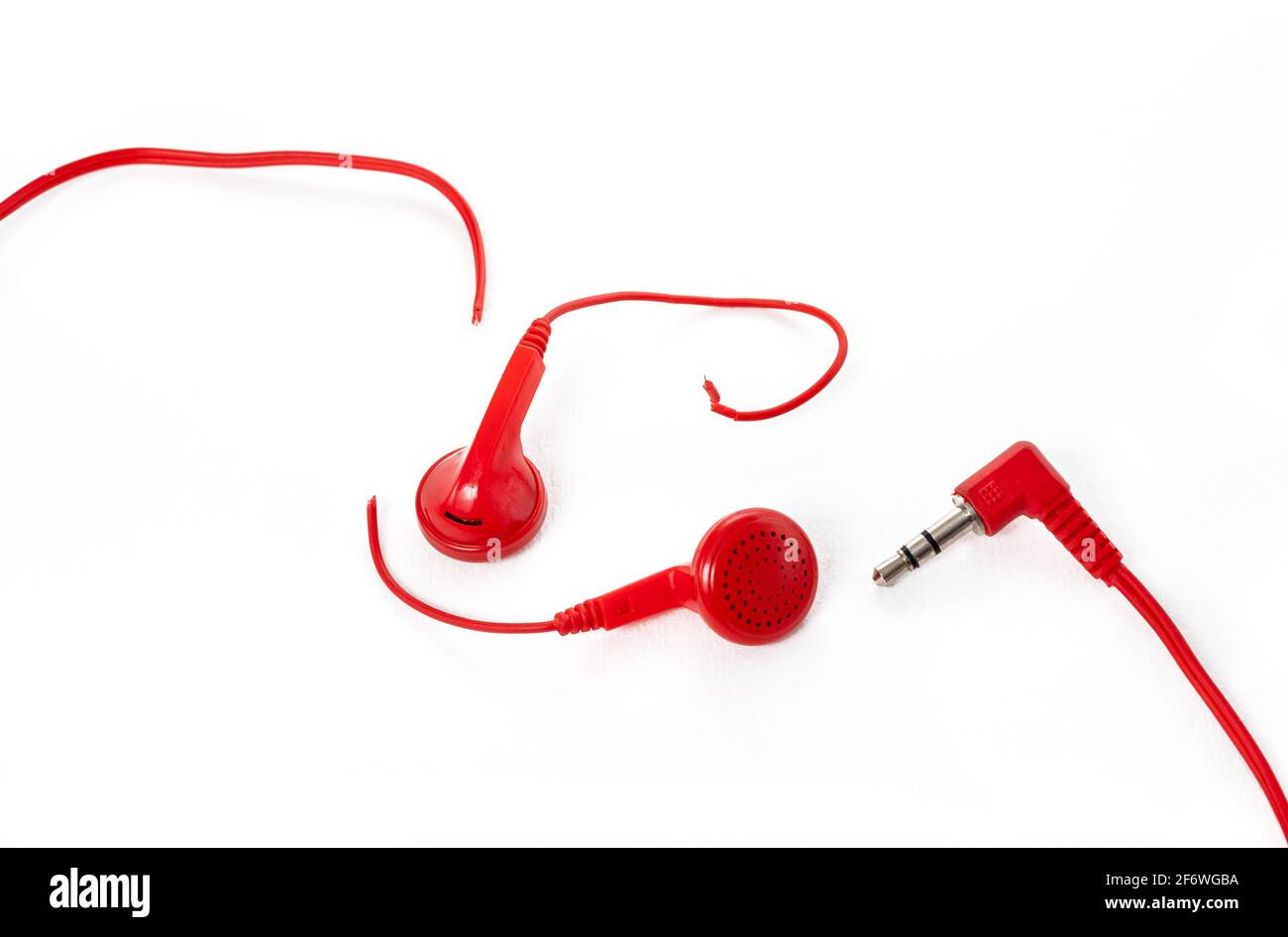 Headphones on a white background. Torn headphones. Repair of electronic ...