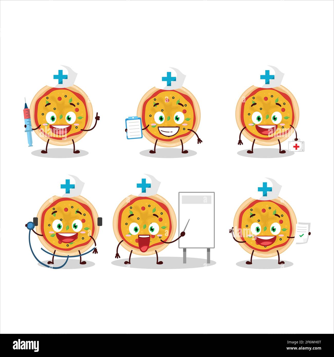 Doctor profession emoticon with greek pizza cartoon character. Vector ...