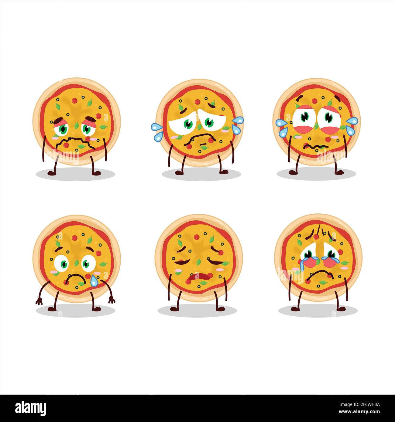 Greek pizza cartoon character with sad expression. Vector illustration ...