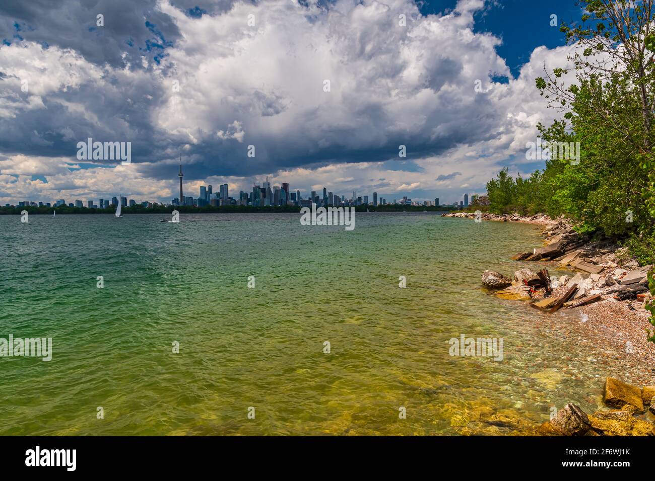 Lake Ontario showing Skyline view of Toronto shoreline in Summer Stock ...