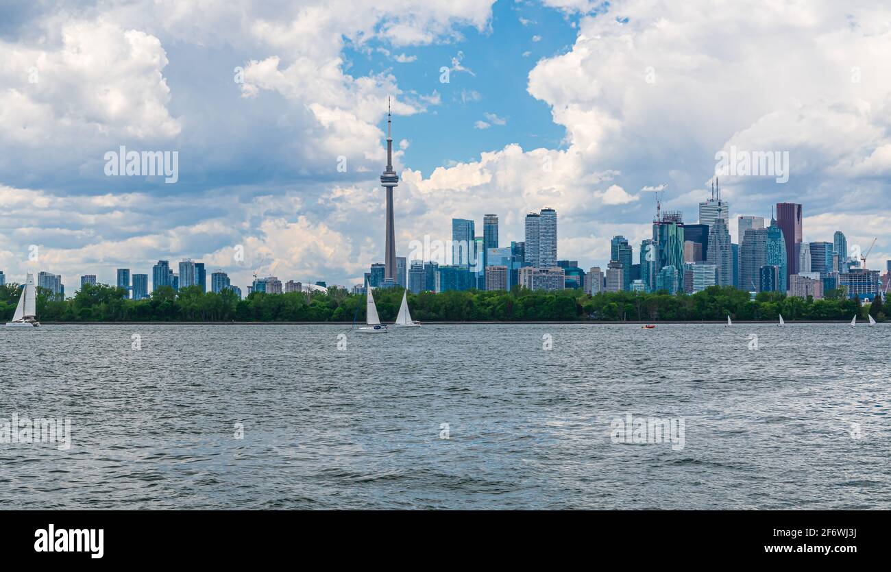 Lake Ontario showing Skyline view of Toronto shoreline in Summer Stock ...