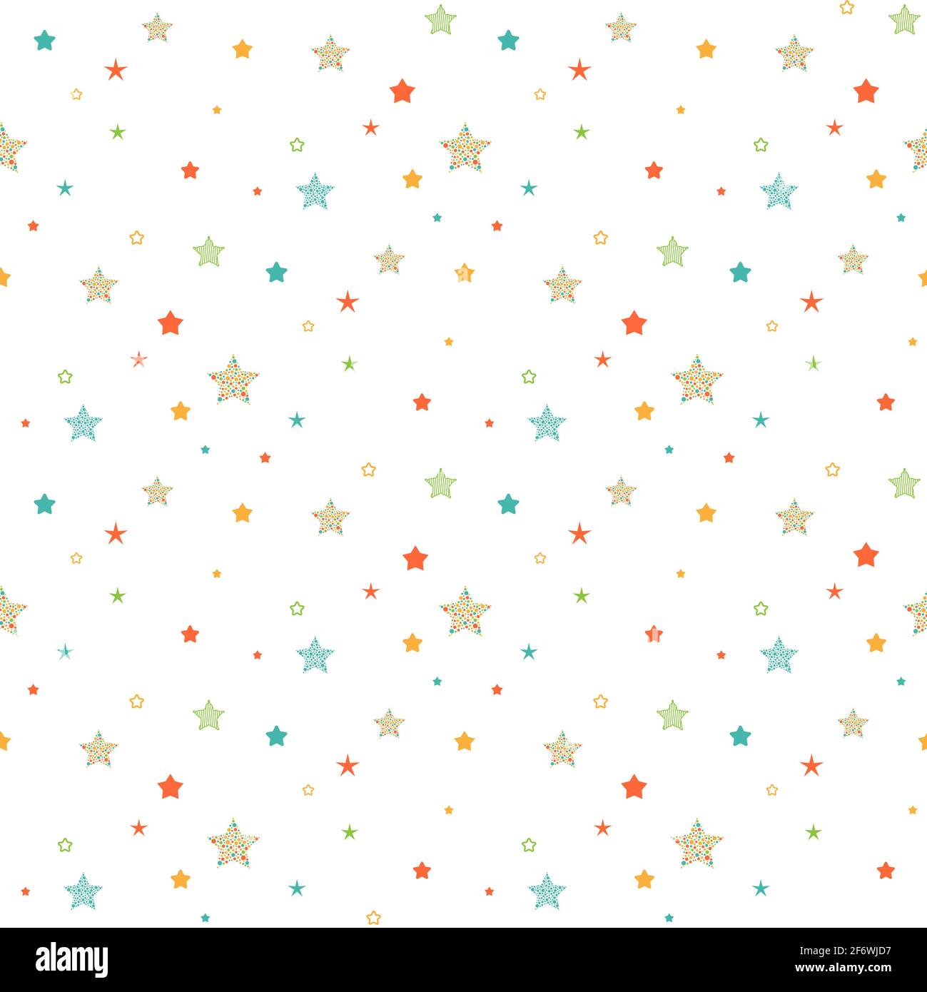 Seamless cute pattern with little different colorful stars, dots and ...
