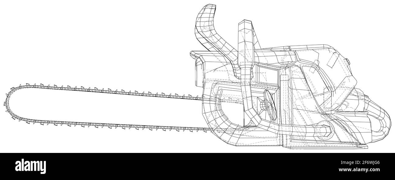 Vector outline chainsaw. Wire-frame. EPS10 format. Vector created of 3d ...