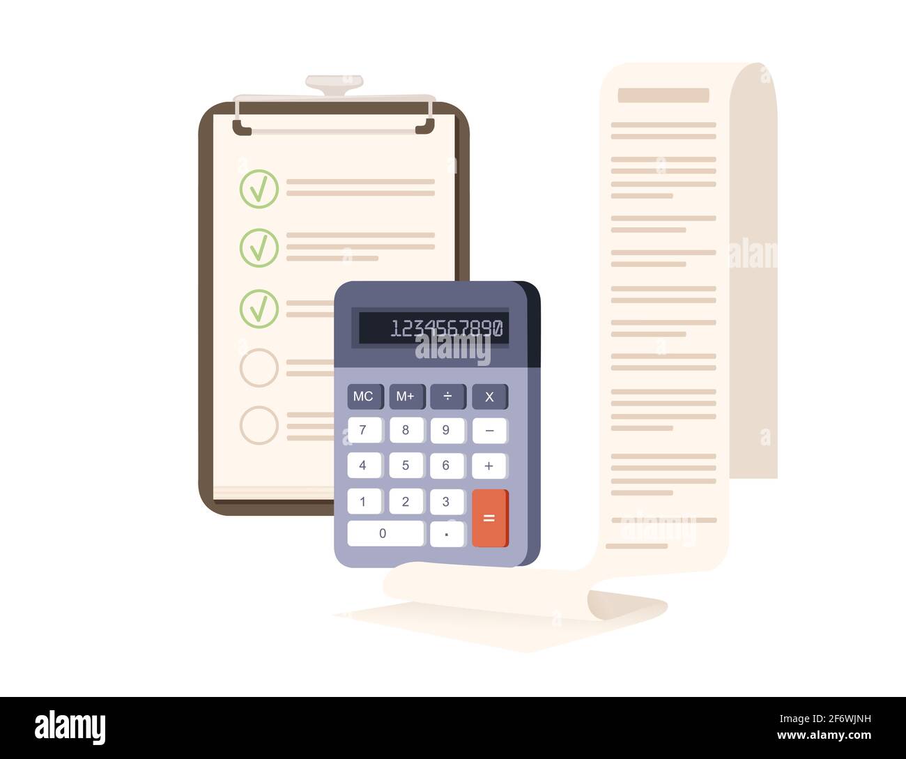 Office supplies calculator bill checklist vector illustration on white ...