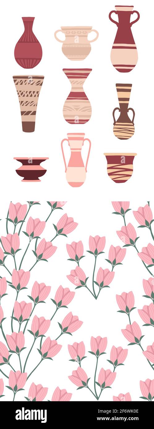 Set of decorative clay jugs modern jug design vector illustration ...