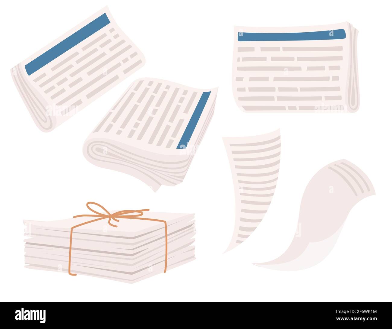 Set of pile newspapers bound with string vector illustration isolated ...