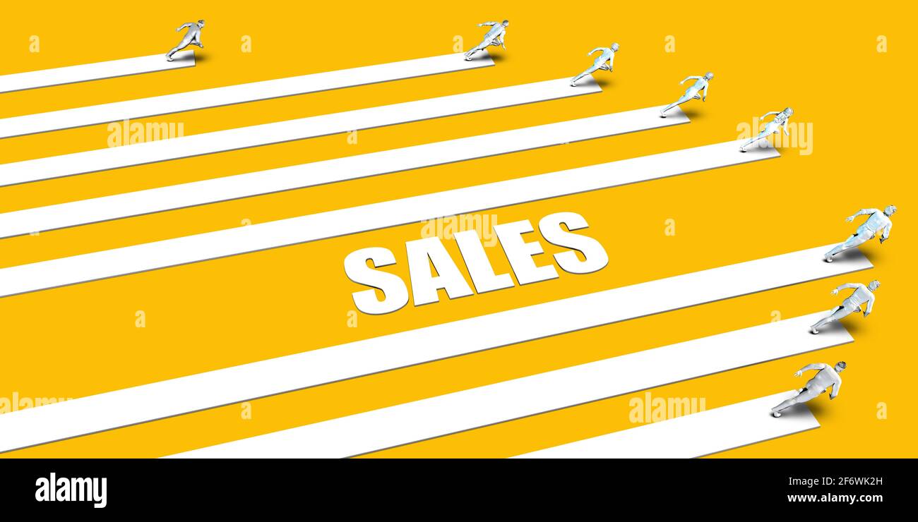 Sales Concept with Business People Running on Yellow Stock Photo - Alamy
