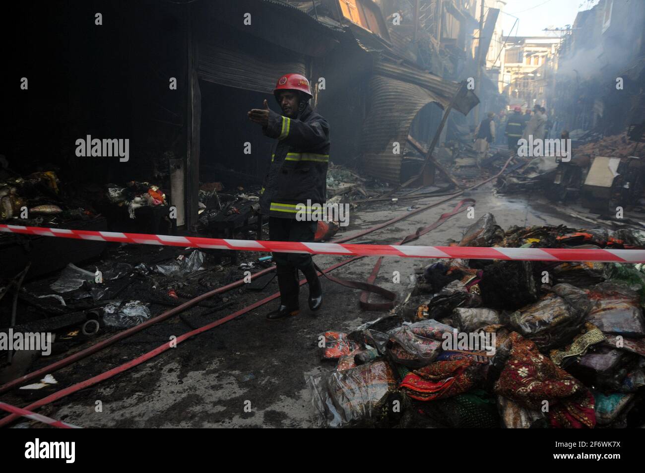 View of venue after a fire broken out incident as the fire brigade ...