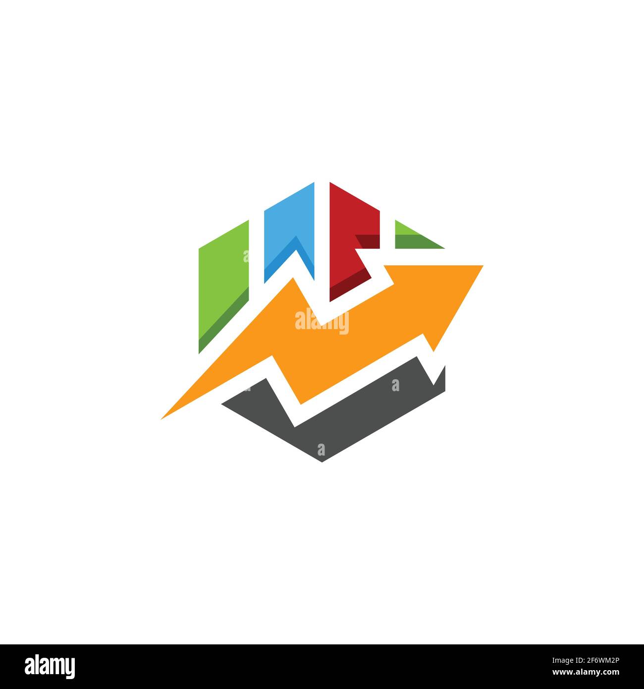 abstract colorful hexagon financial logo. finance bar chart or stock ...