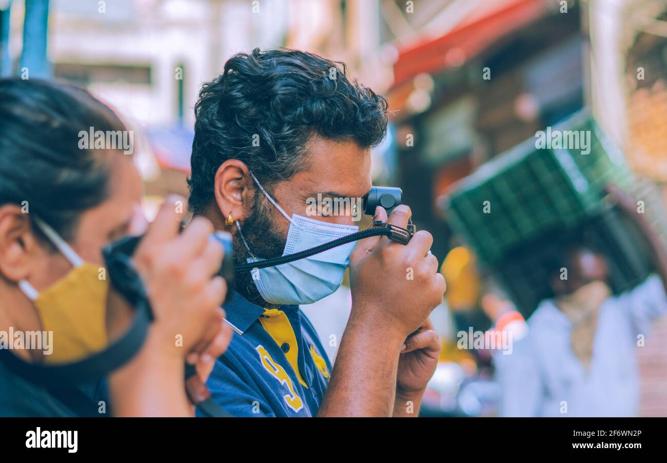K.R.Market, Bangalore, India - February 06,2021: Photographer shooting ...