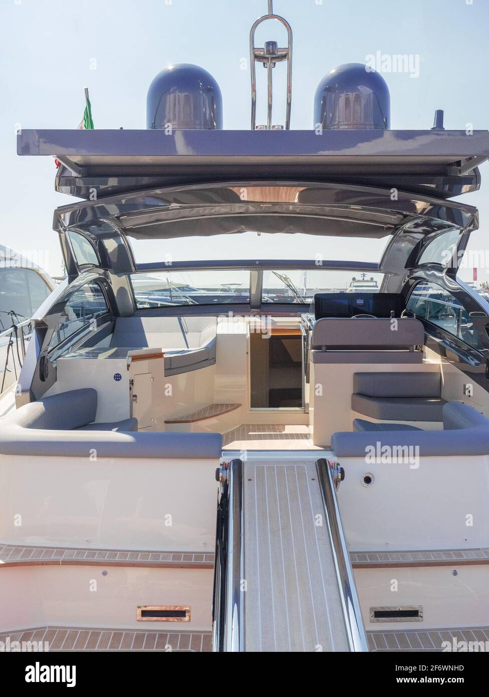 access walkway and interior of a luxury yacht moored in the port Stock ...